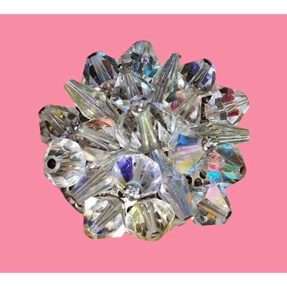 Vintage | Jewelry | Clear Crystal Bead Silver Brooch Pin Cluster Spray ...